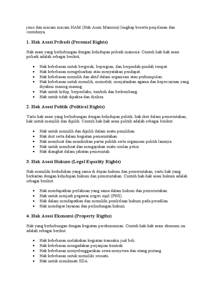 Jenis dan Contoh Hak Asasi Manusia | PDF