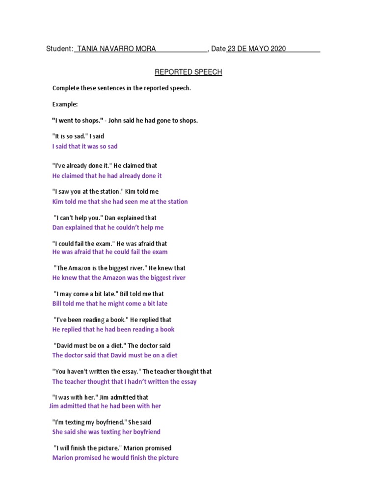 Actividad 4 INGLES III Corte 3 Reported Speech | PDF