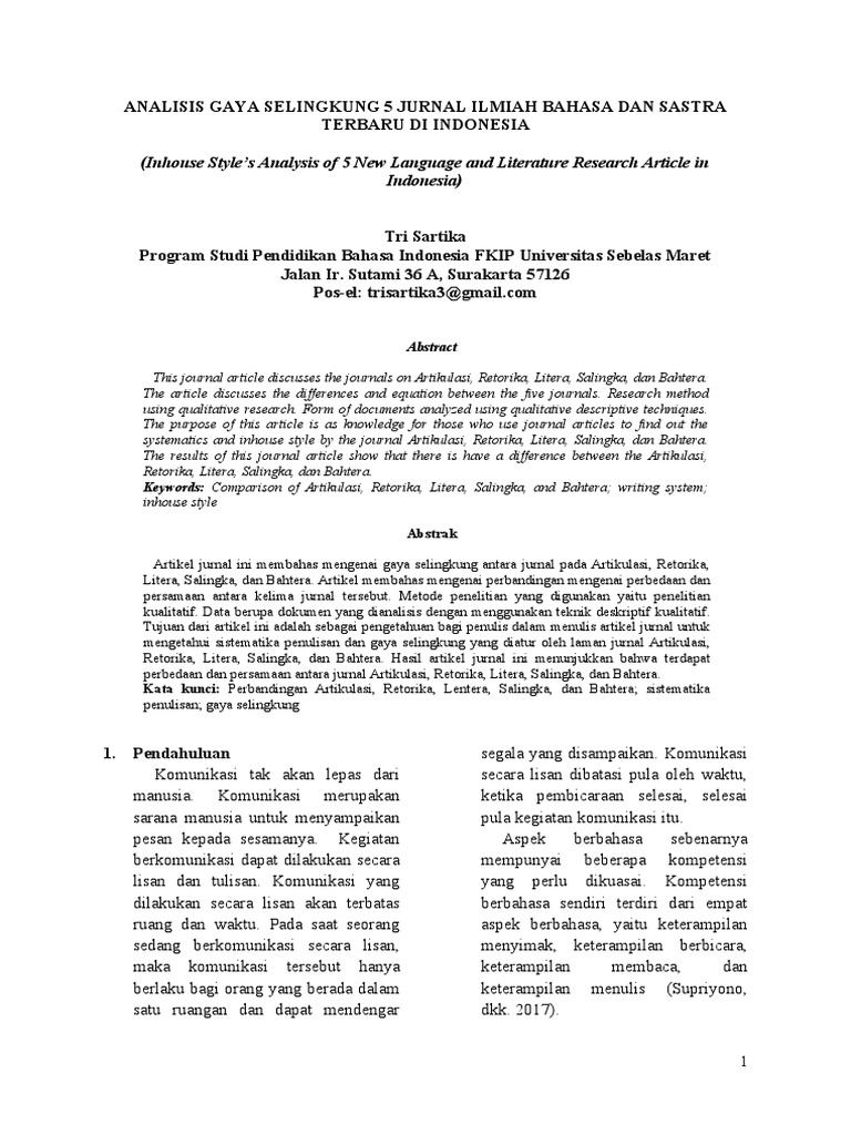 Analisis Gaya Selingkung 5 Jurnal Ilmiah Bahasa Dan Sastra Terbaru Di Indonesia | PDF