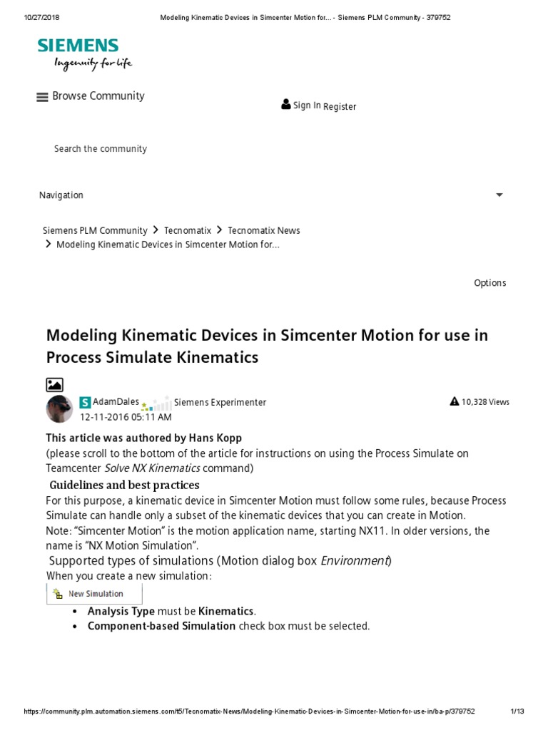 Modeling Kinematic Devices in Simcenter Motion For... - Siemens PLM ...