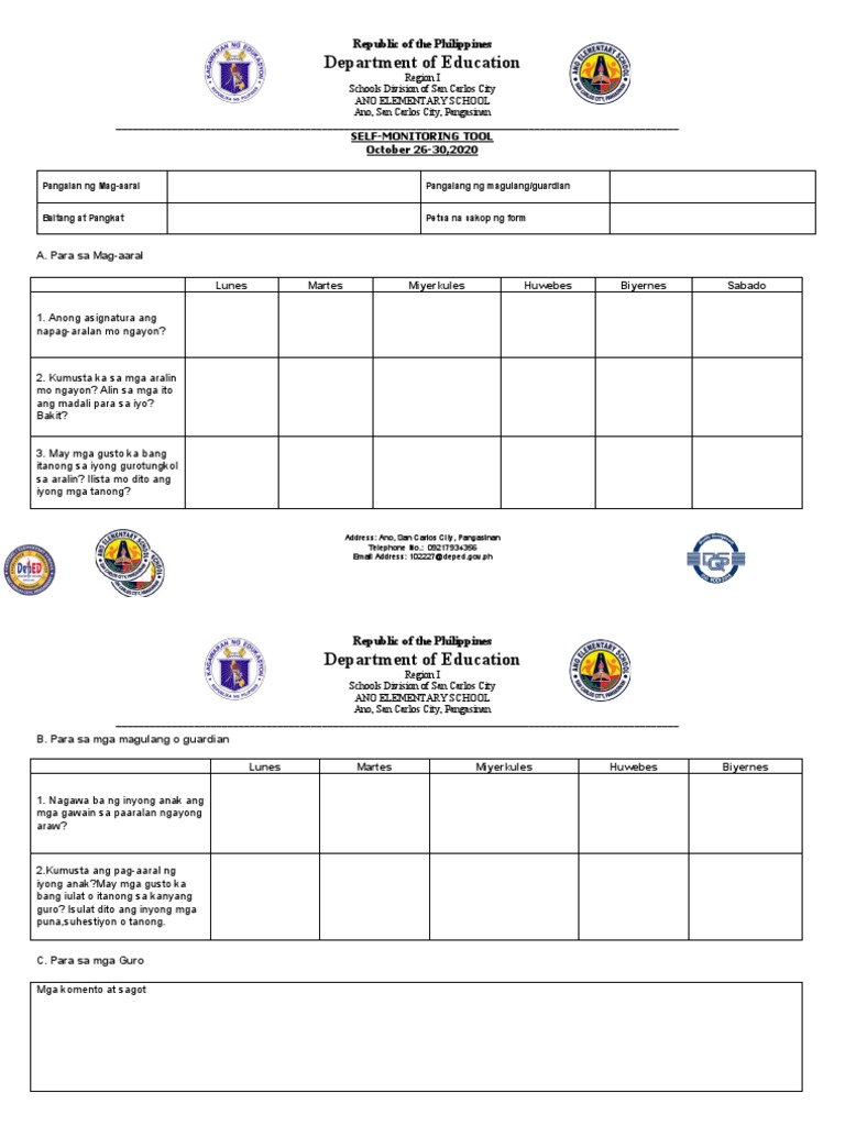 Self Monitoring Tool | PDF