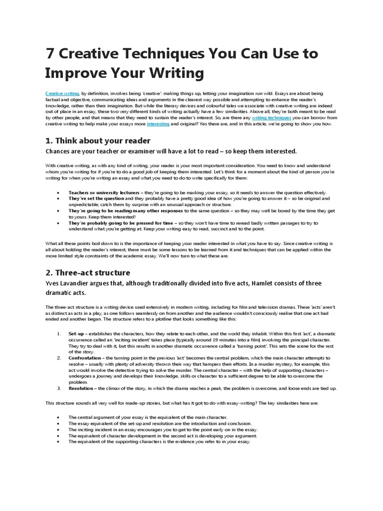English Writing Techniques | PDF | Plot (Narrative) | Essays