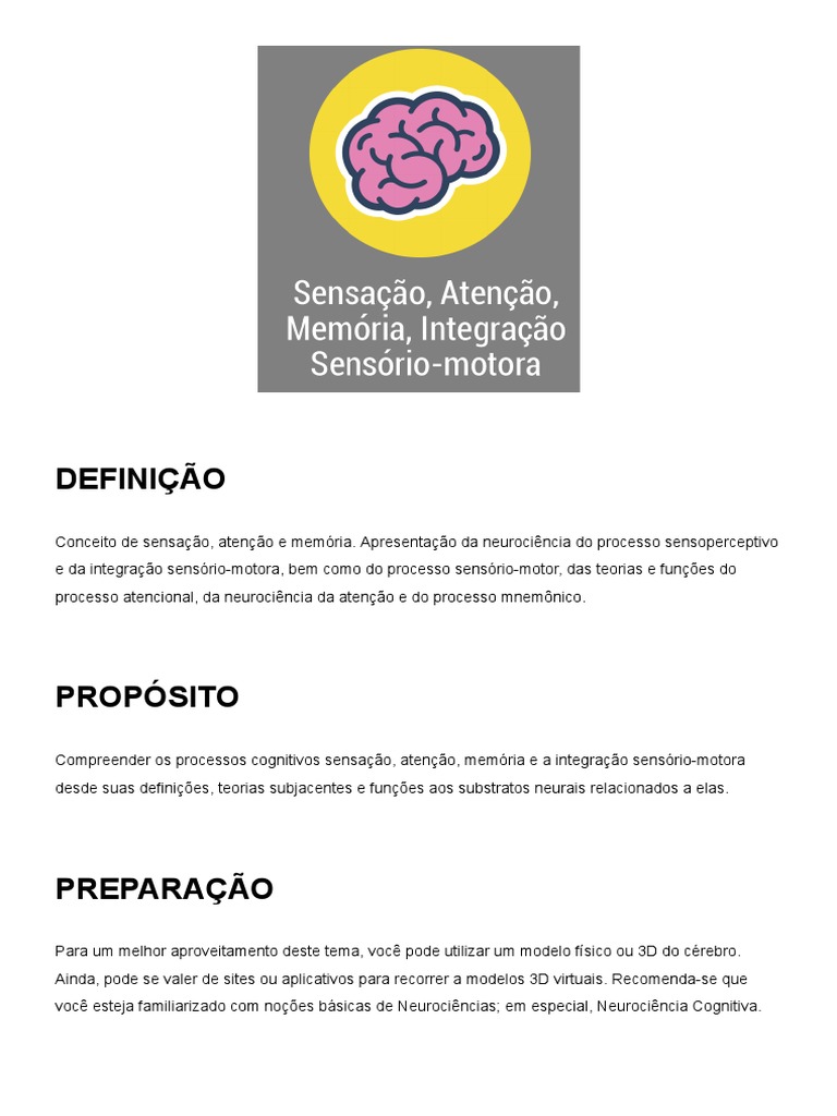 Aula 03 - Sensação, Atenção, Memória, Integração Sensório-Motora | PDF ...