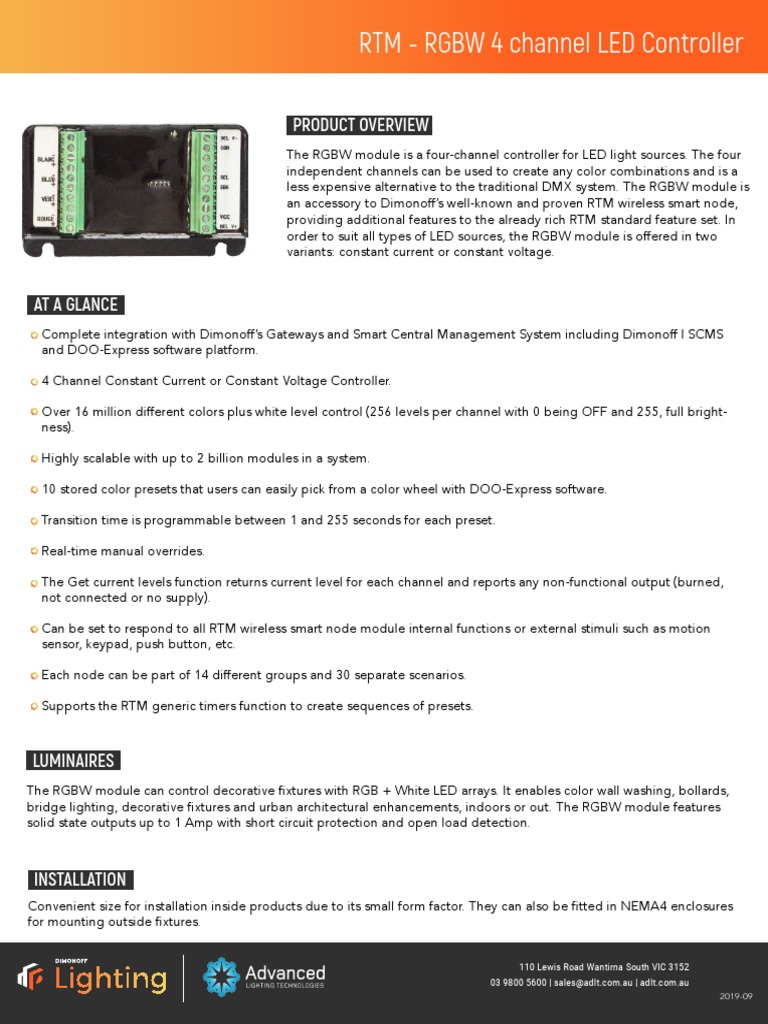 ADLT - DimOnOff RGBW Controller Data Sheet | PDF | Computer Network | Radio