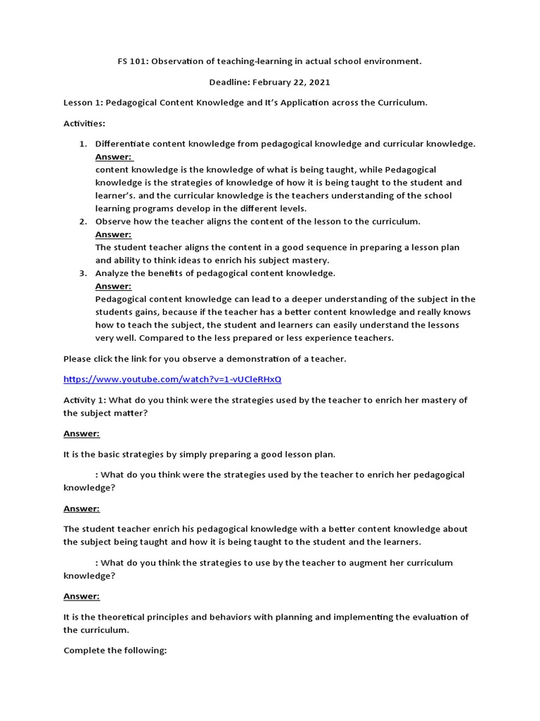 FS 101 Lesson 1 - Lesson 2 | PDF | Pedagogy | Curriculum