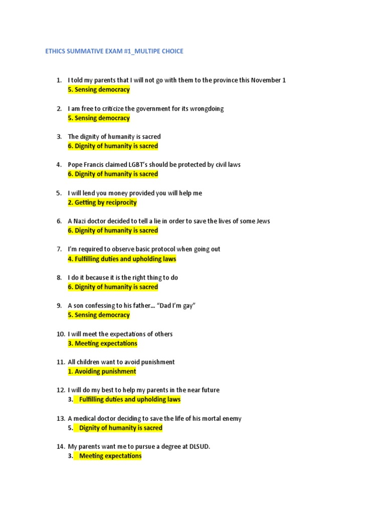 Ethics Summative Test MCQs | PDF | Social Science