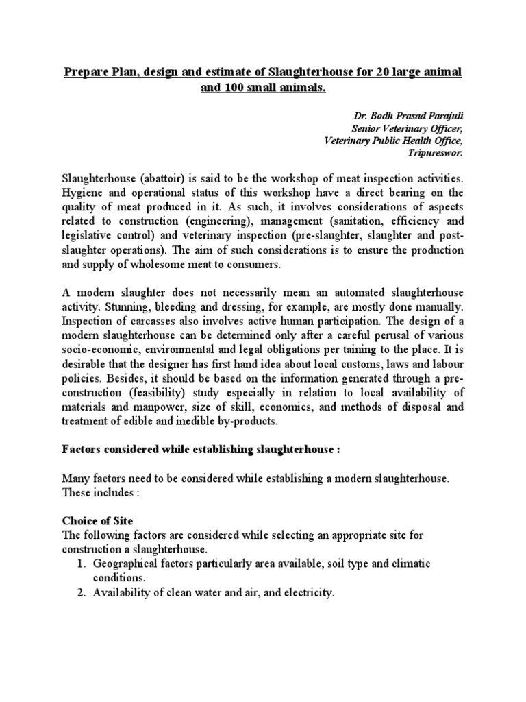 Prepare Plan, Design and Estimate of Slaughterhouse For 20 Large Animal ...