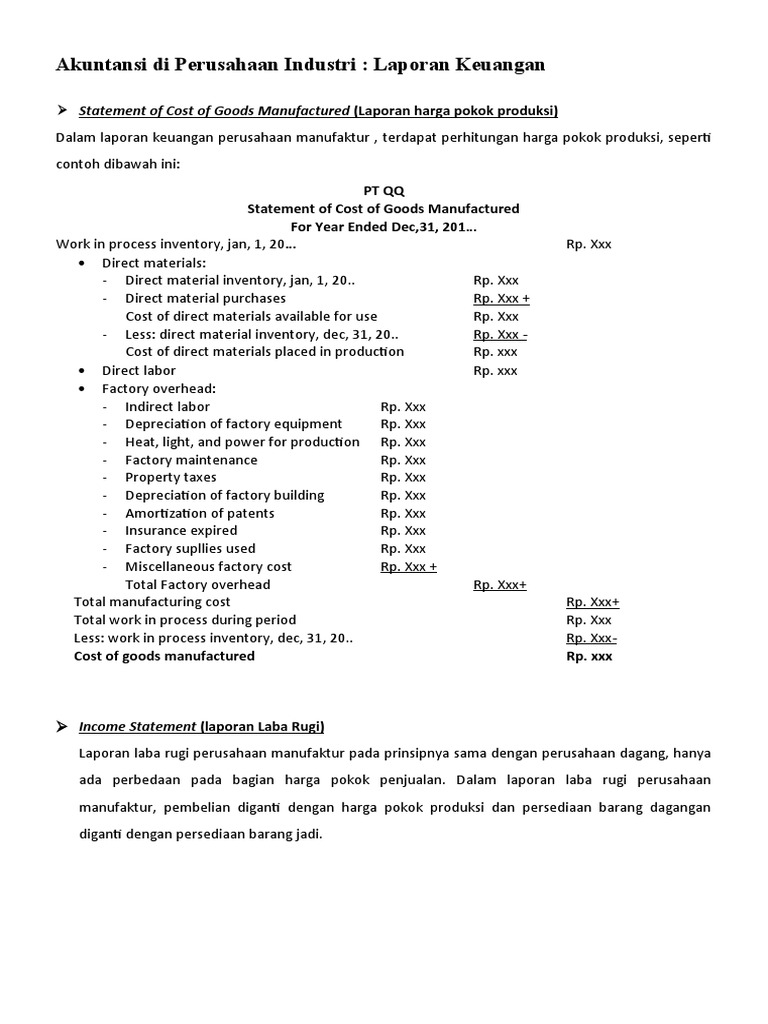 Understanding Financial Statements for Manufacturing Companies: Cost of ...