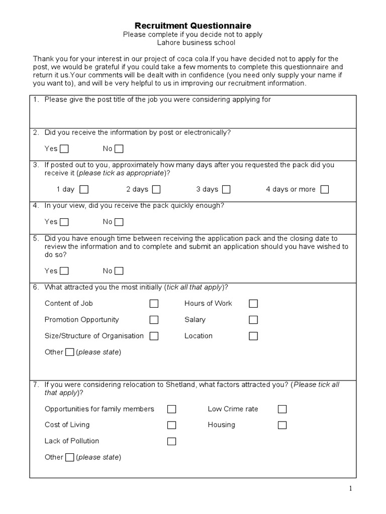 Recruitment Questionnaire: That Apply) ? | PDF | Recruitment | Advertising