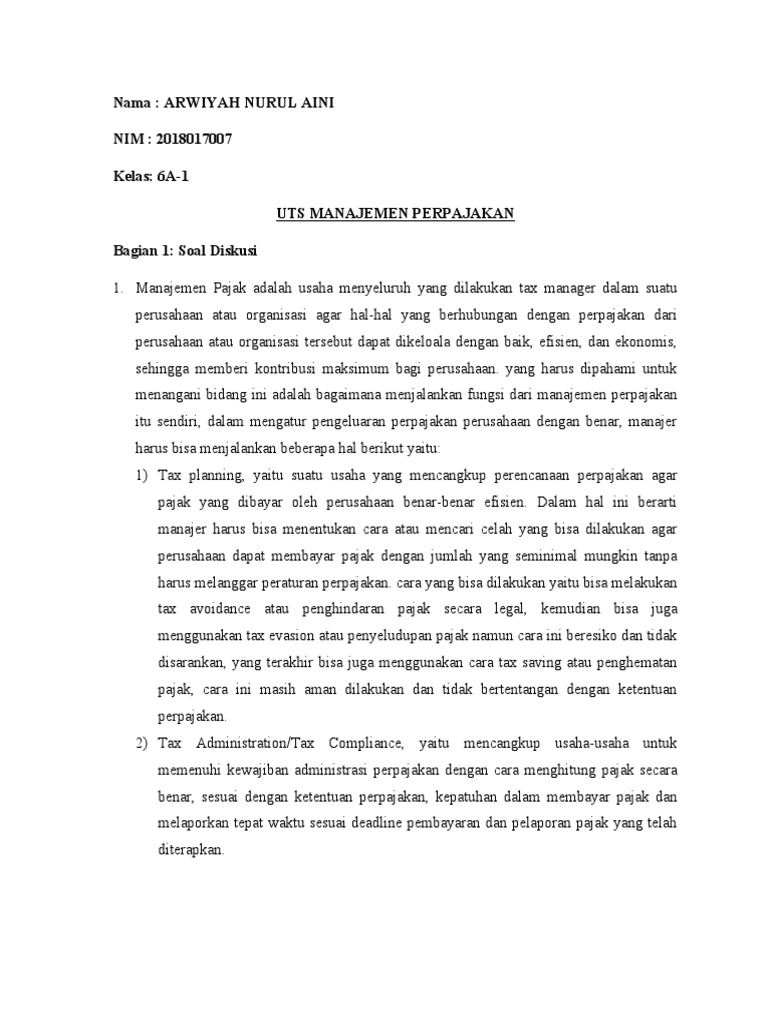 Soal UTS MANAJEMEN PERPAJAKAN | PDF | Pengelolaan Keuangan & Uang