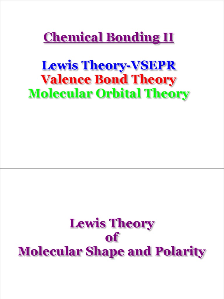 Chemical Bonding II Lewis Theory-VSEPR Valence Bond Theory Molecular ...