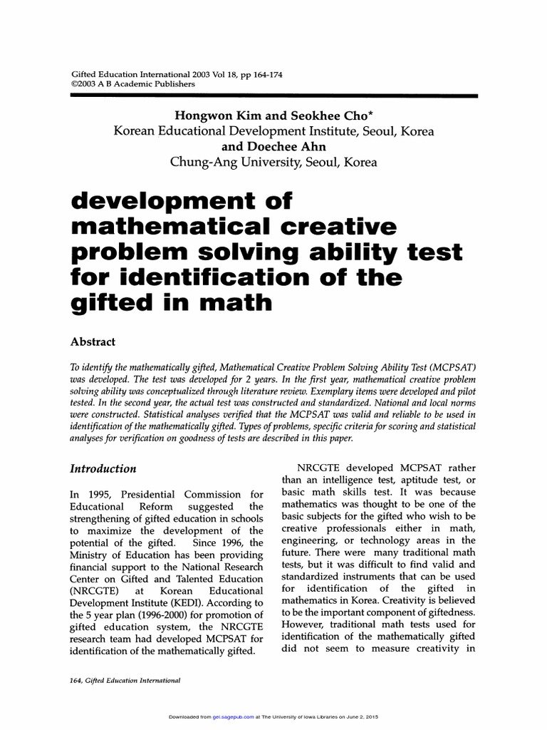 Development of Mathematical Creative Problem Solving Ability Test For ...