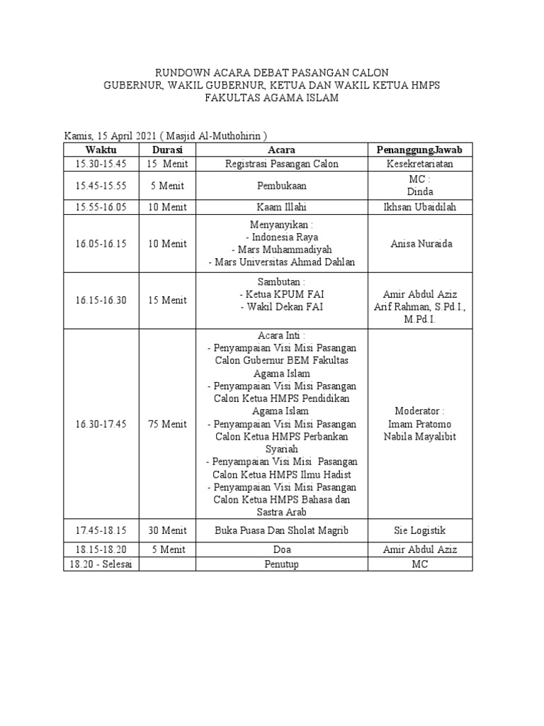Rundown Acara Debat | PDF