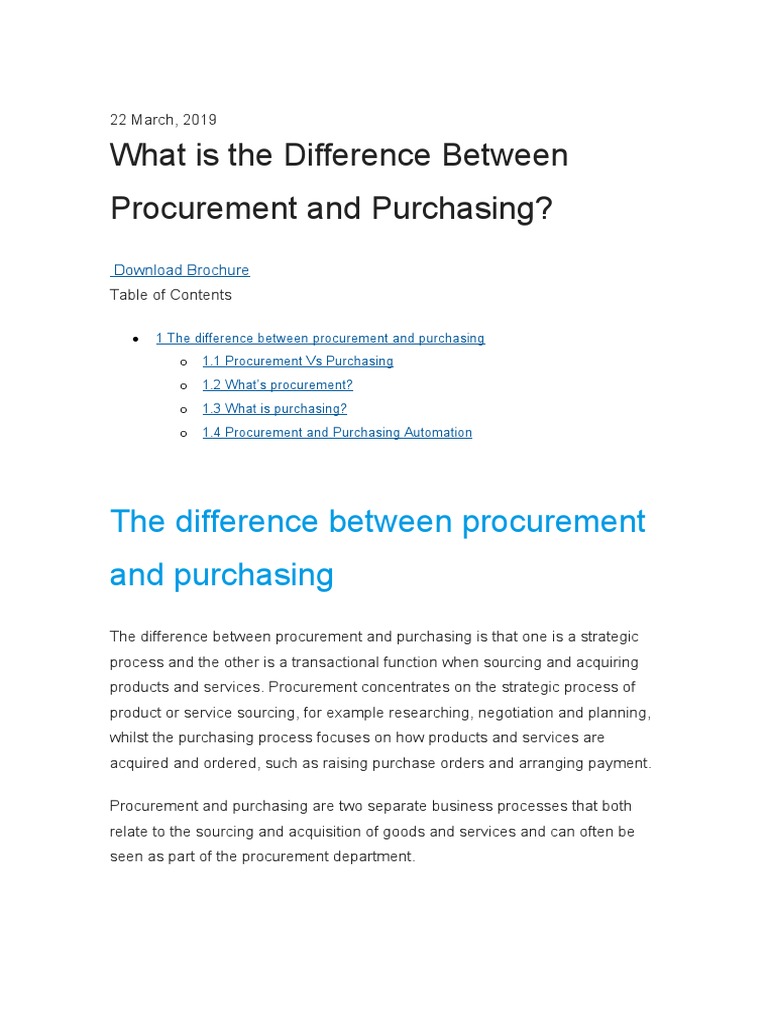 What's The Difference Between PROCUREMENT and PURCHASING | PDF | Procurement | Business Process
