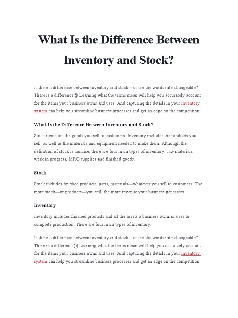 Difference Between Inventory and Stock | PDF | Inventory | Business Process