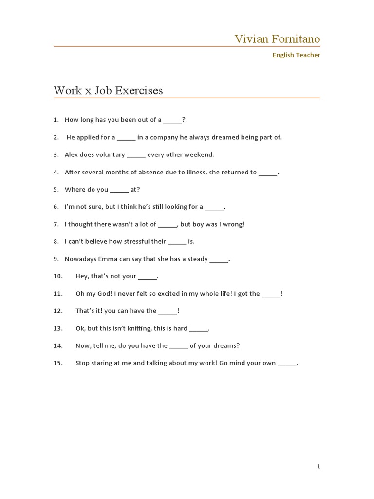 Work X Job Exercises With Answers | PDF | Career & Growth