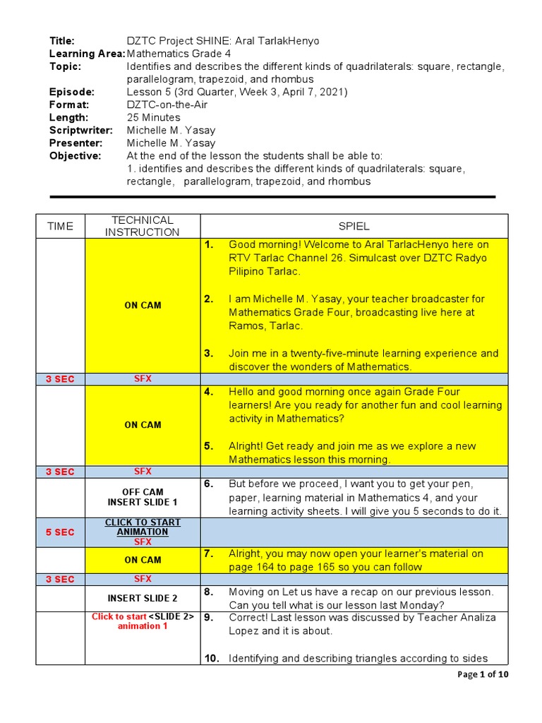 Title: Learning Area:Mathematics Grade 4 Topic: Episode: Format: Length ...
