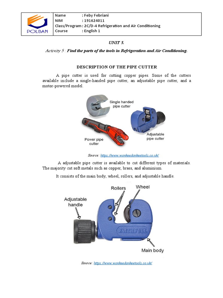 Description of The Pipe Cutter: Unit 5 | PDF | Pipe (Fluid Conveyance ...