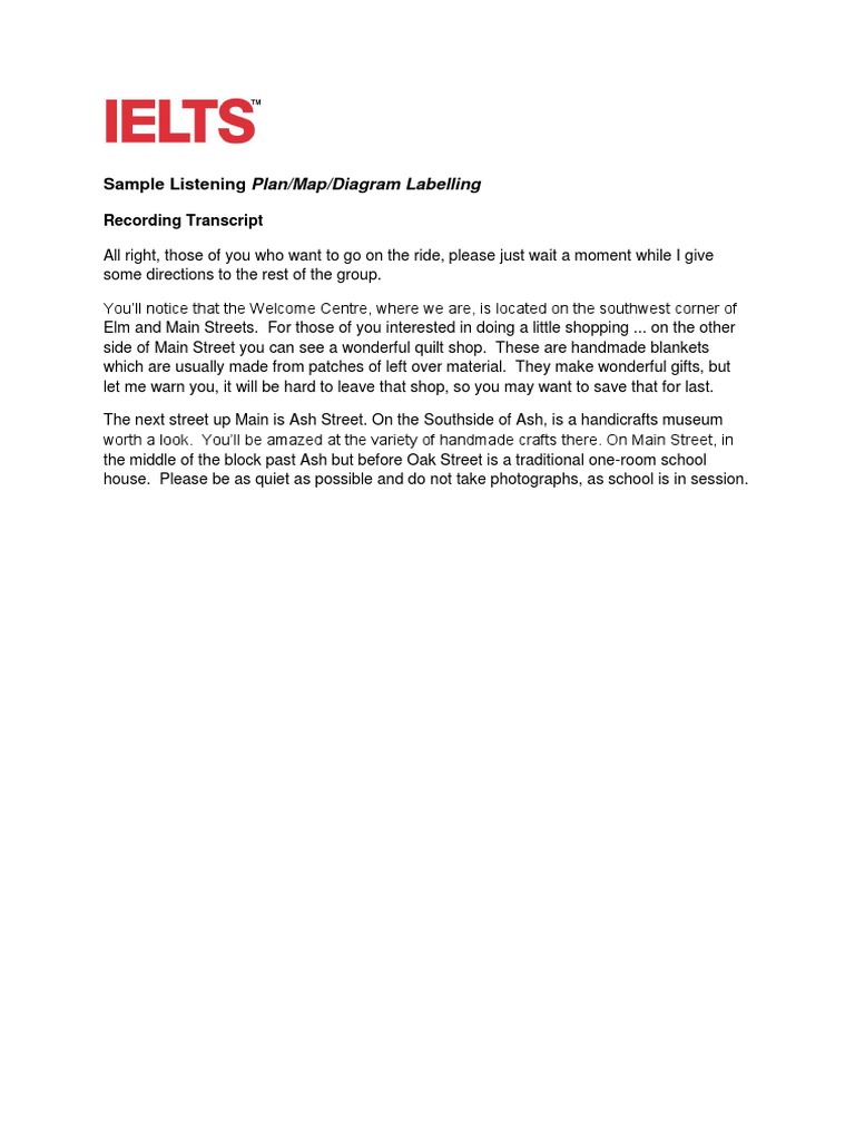 Sample Listening Plan/Map/Diagram Labelling: Recording Transcript | PDF