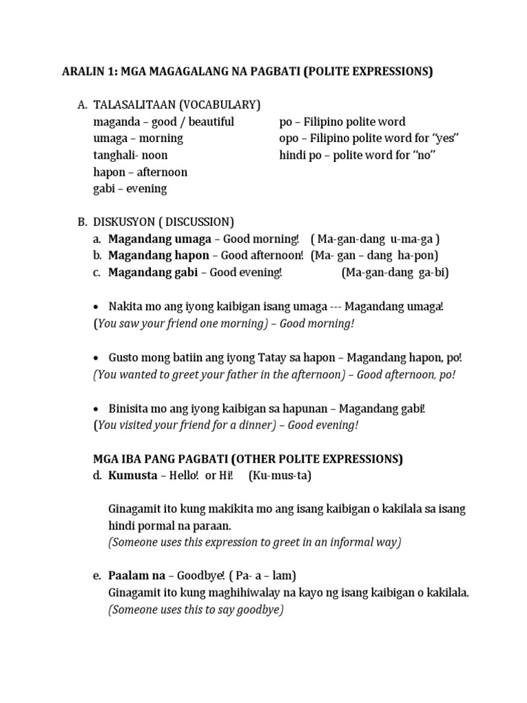 Mga Magagalang Na Pagbati | PDF