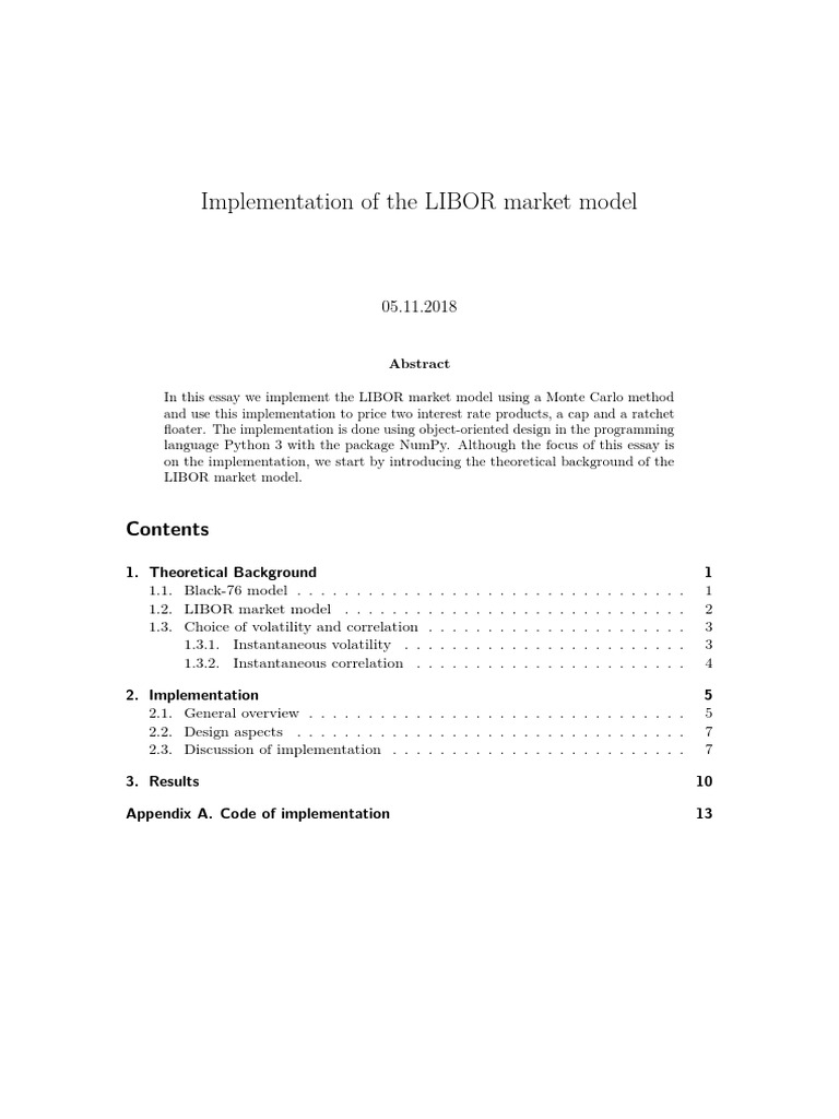 Implementation of The LIBOR Market Model | PDF | Class (Computer ...