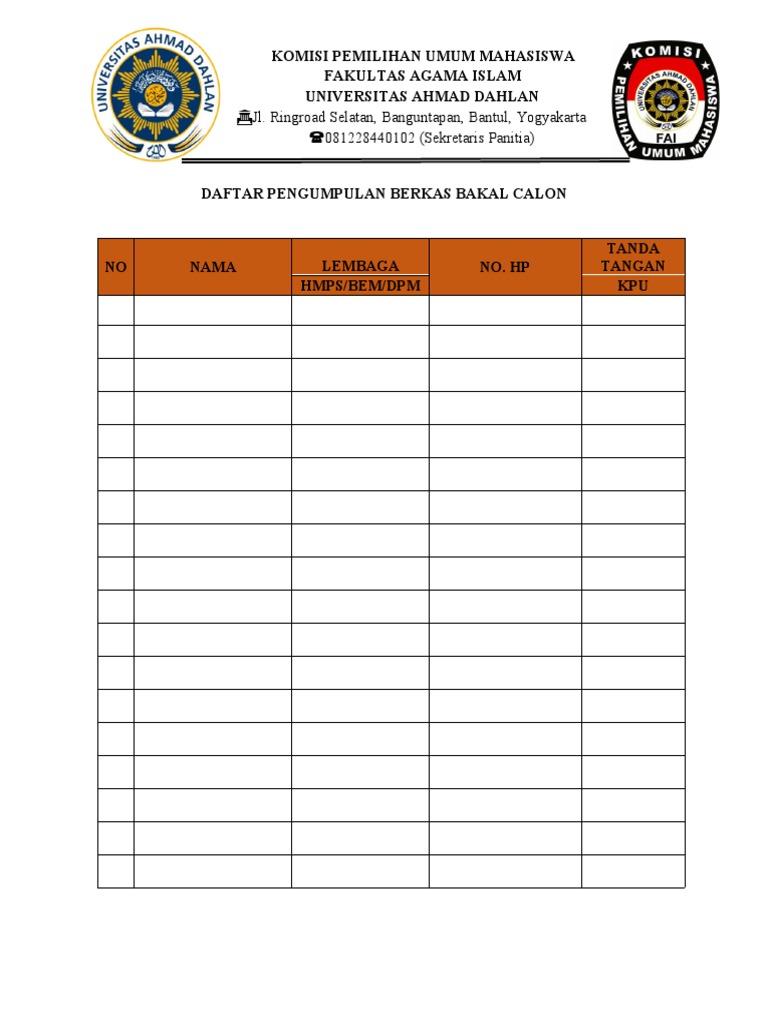 Daftar Bakal Calon KPU Mahasiswa UAD | PDF