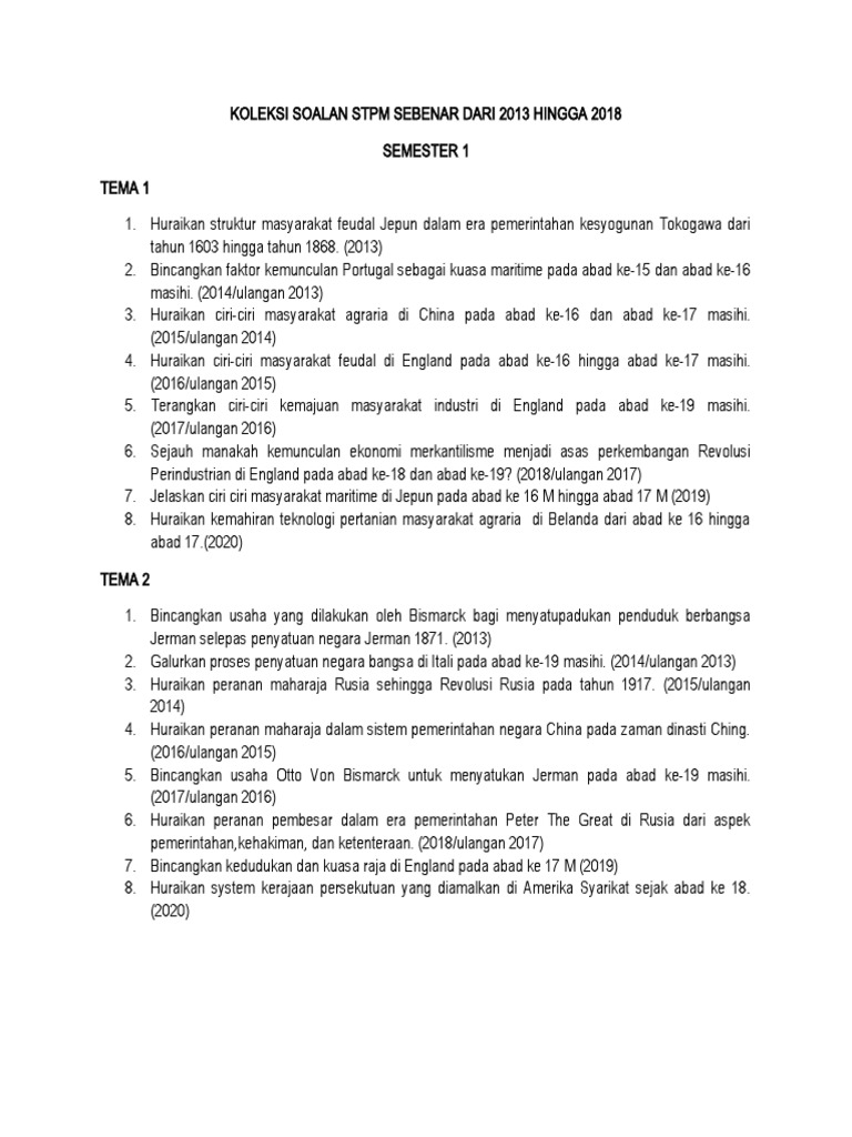 Koleksi Soalan STPM p1 Sebenar Dari 2013 Hingga 2020 | PDF
