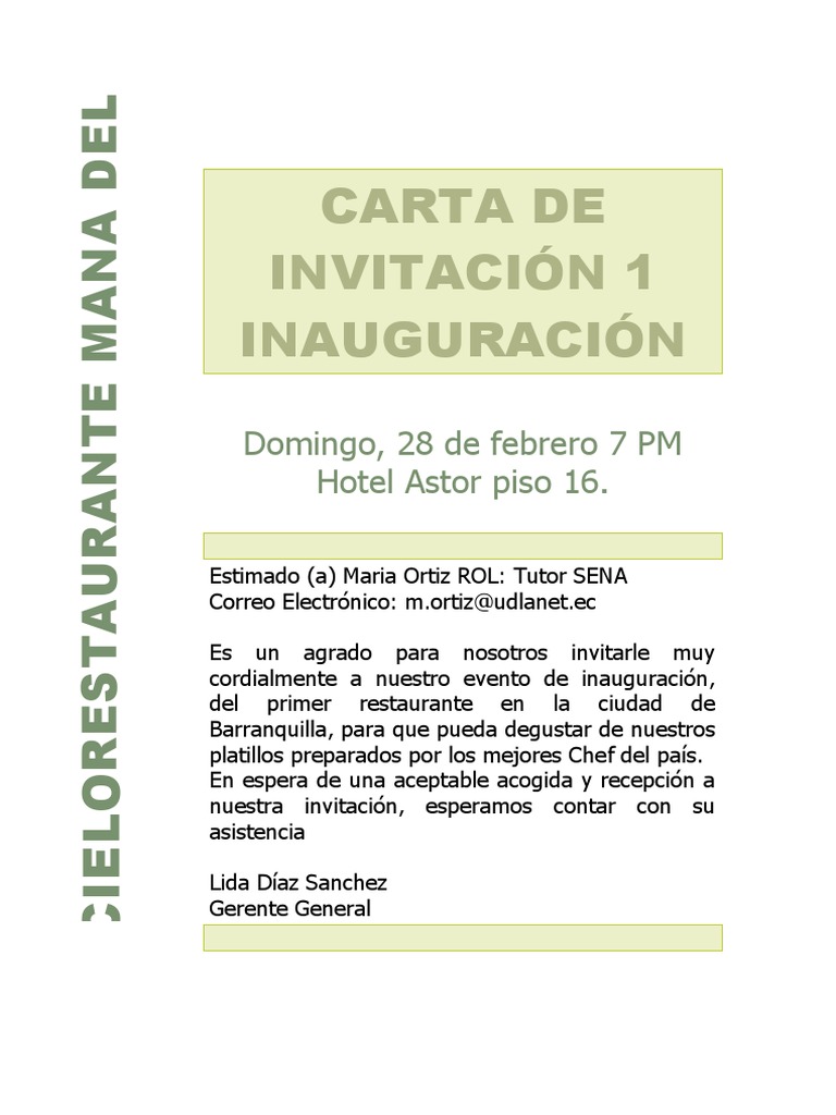 Invitaciones para la inauguración del restaurante IELO CIELORESTAURANTE MANA DEL en Barranquilla ...