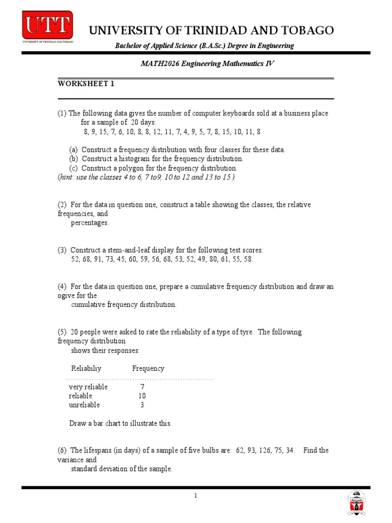University of Trinidad and Tobago: Worksheet 1 | Download Free PDF ...