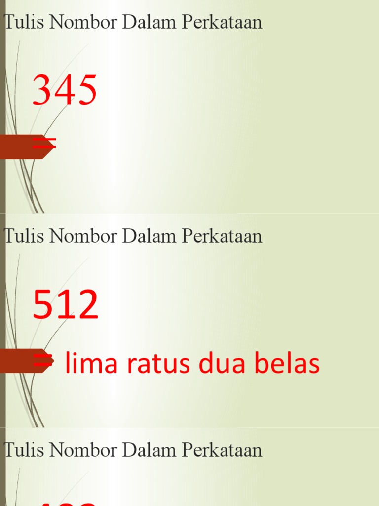 Tulis Nombor Dalam Perkataan | PDF