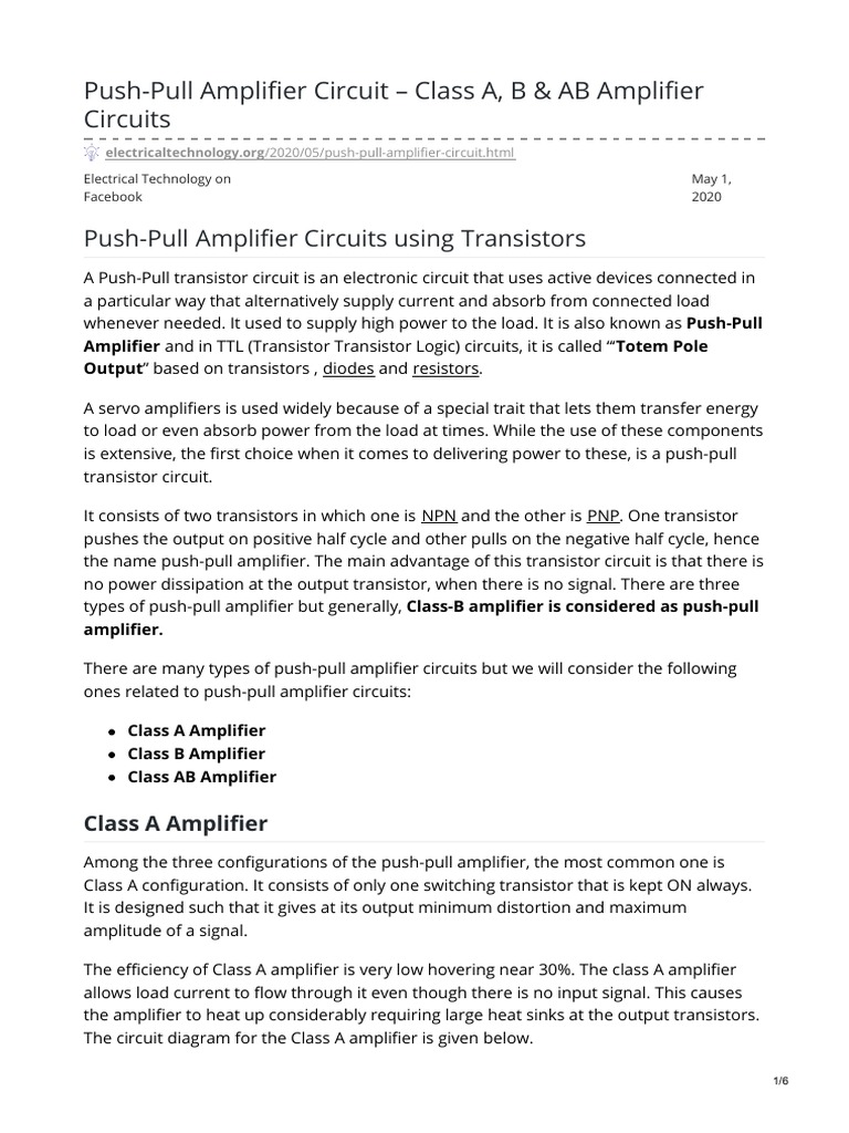 Push-Pull Amplifier Circuit Class A B Amp AB Amplifier Circuits | PDF ...