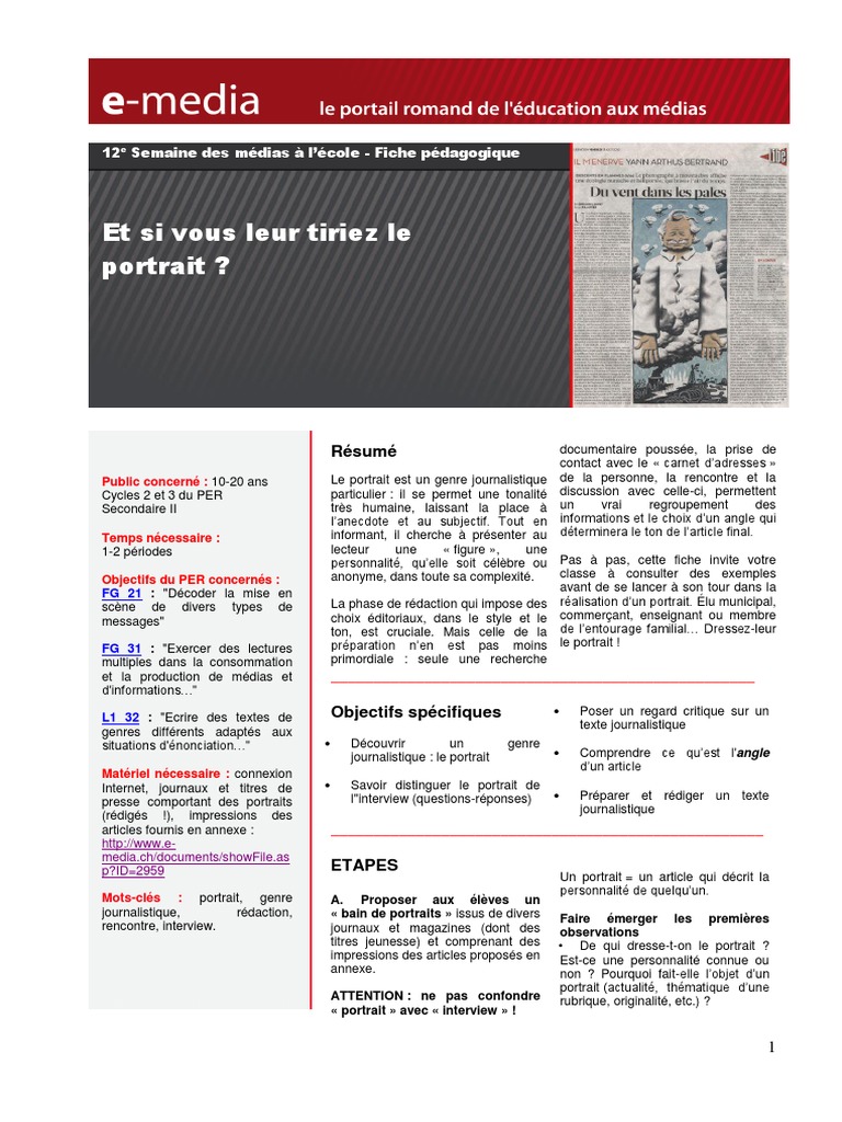 Découvrir le Portrait Journalistique | PDF | Portrait | Journalisme
