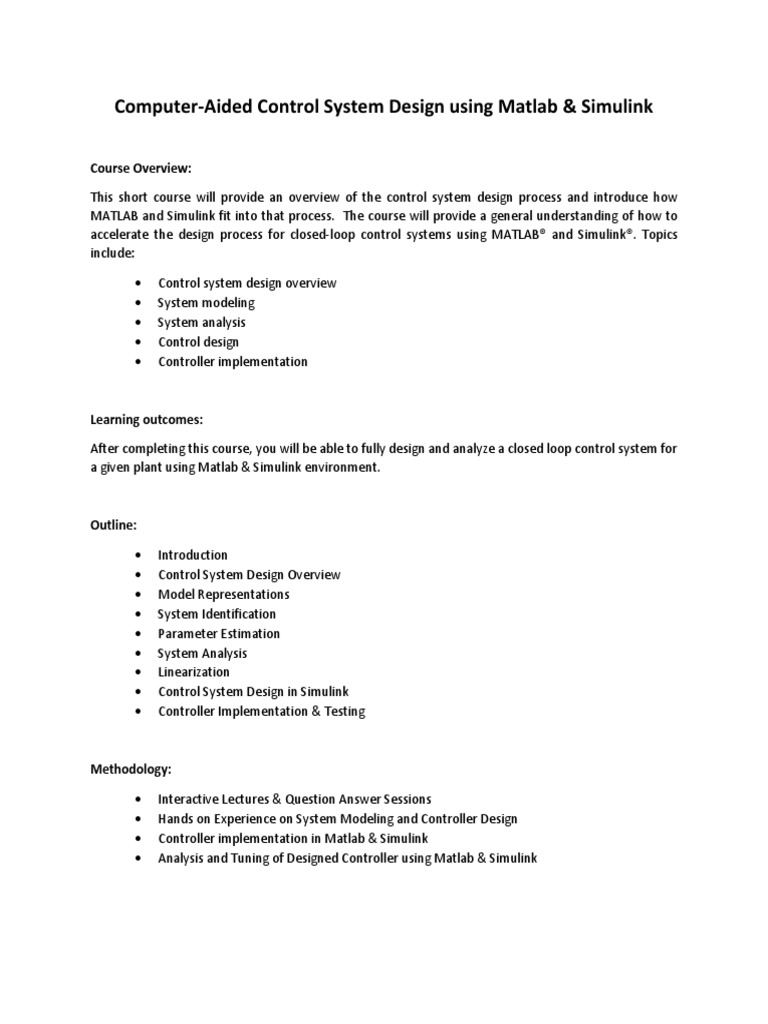 Computer Aided Control System Design Using Matlab & Simulink | PDF