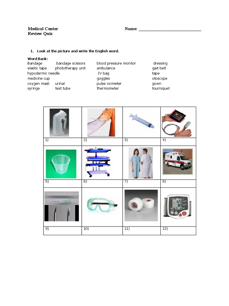Medical Equipment Review Quiz Fun Activities Games Picture Description ...