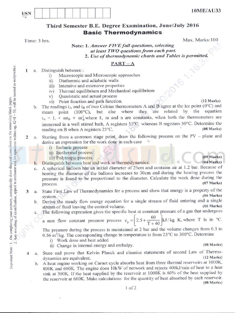 Vtu Previous Year Question Papers | PDF | Heat | Entropy