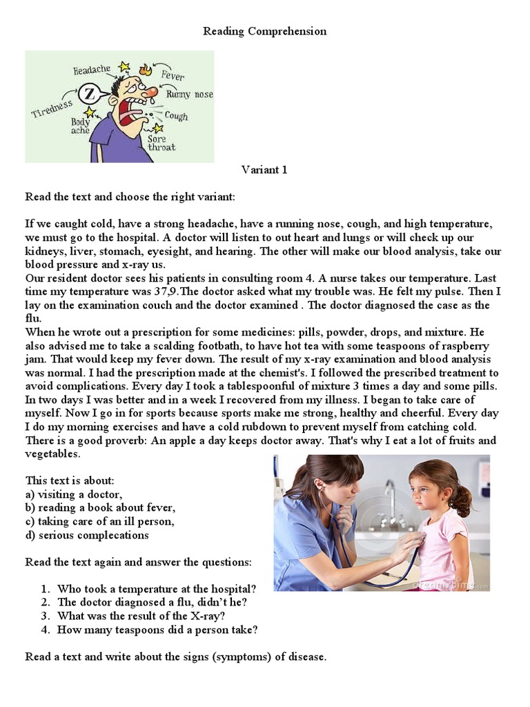 Visiting A Doctor Reading Comprehension Exercises Tests 62634 | PDF ...