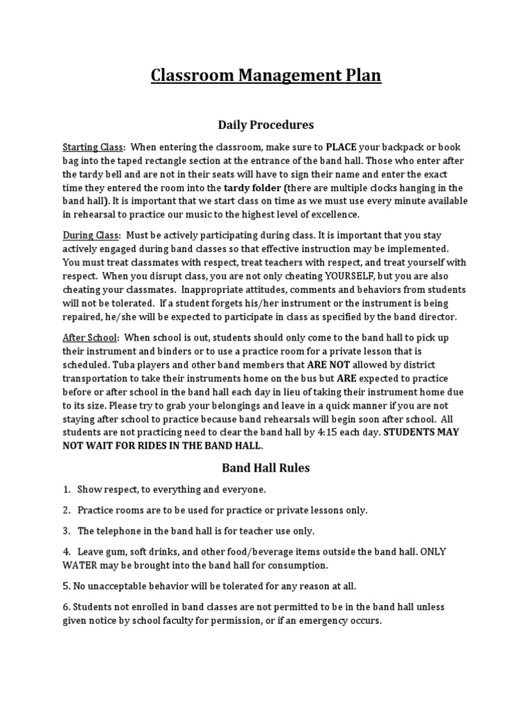Classroom Management Plan | Download Free PDF | Classroom Management ...