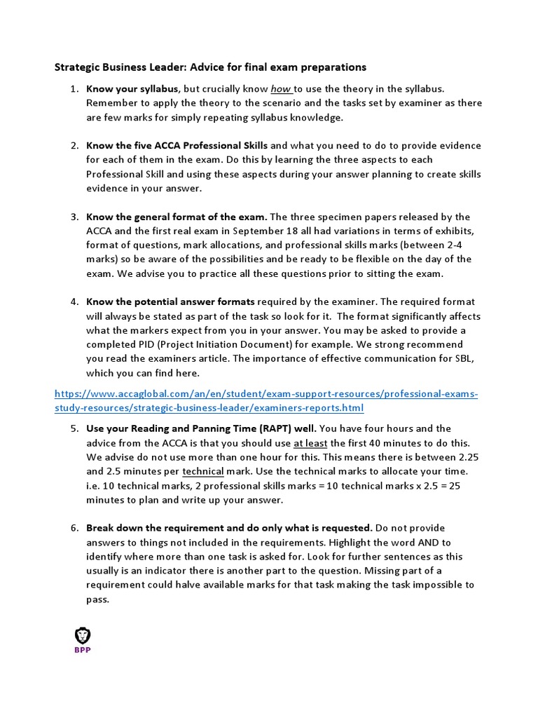SBL Final Exam Advice | PDF | Question | Test (Assessment)
