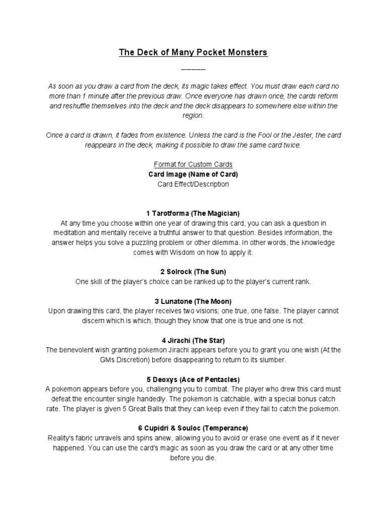 Deck of Many Mons (My Version) | PDF | Pokémon