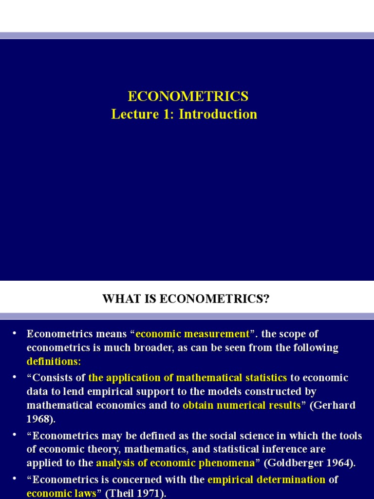 Econometrics Lecture 1 Introduction Pdf Econometrics Dependent And Independent Variables