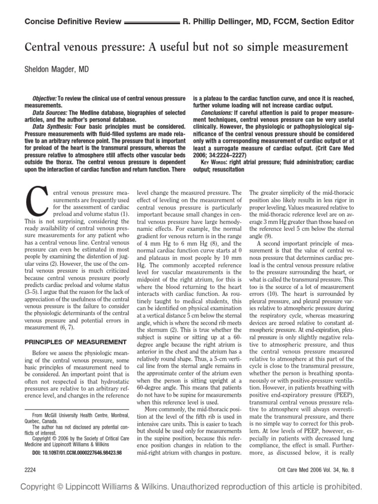 CVP Measurement Is It Useful | PDF | Blood Pressure | Vein
