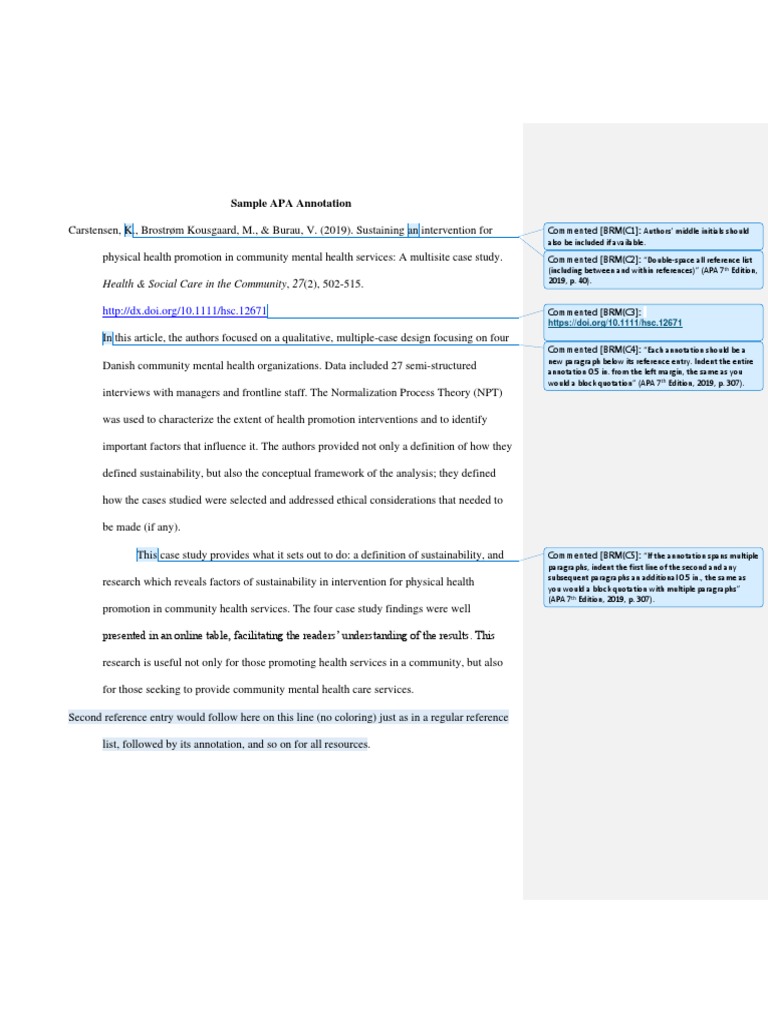 Sample APA Annotation: Health & Social Care in The Community, 27 (2 ...