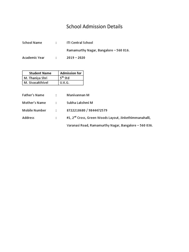 School Admission Details | PDF