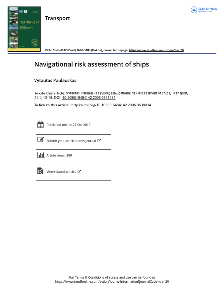 Navigational Risk Assessment of Ships | PDF | Ships | Port