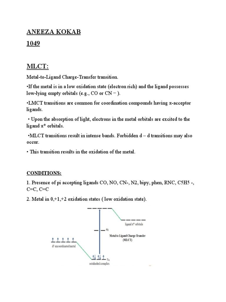 MLCT Transitions in Coordination Compounds | PDF | Art | Technology ...
