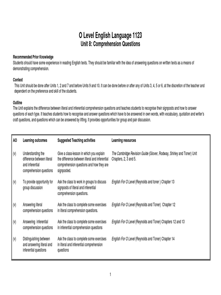 O Level English Comprehension Questions | PDF | Reading Comprehension ...