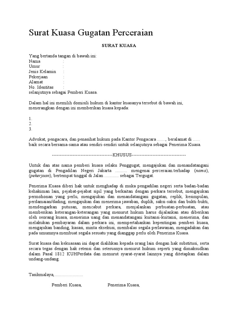 Surat Kuasa Gugatan Perceraian | PDF