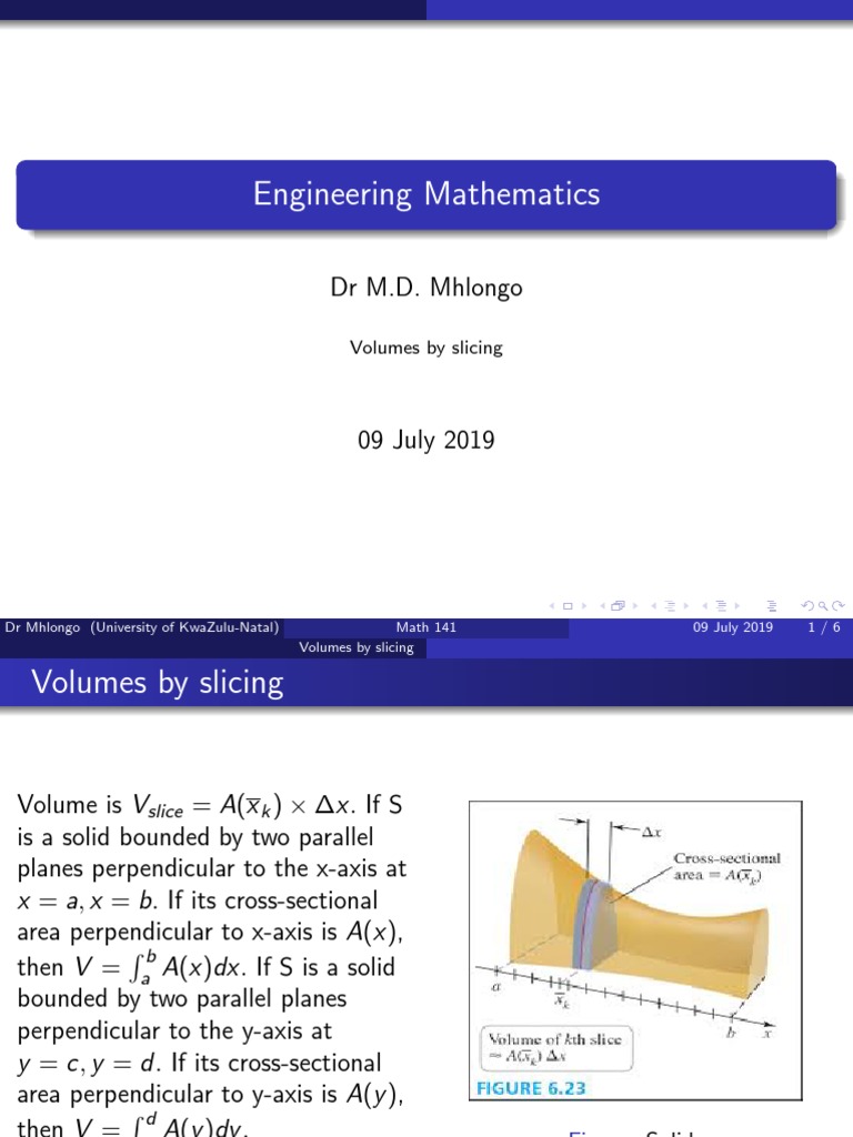 Volumes by Slicing and Disks | PDF | Volume | Cartesian Coordinate System