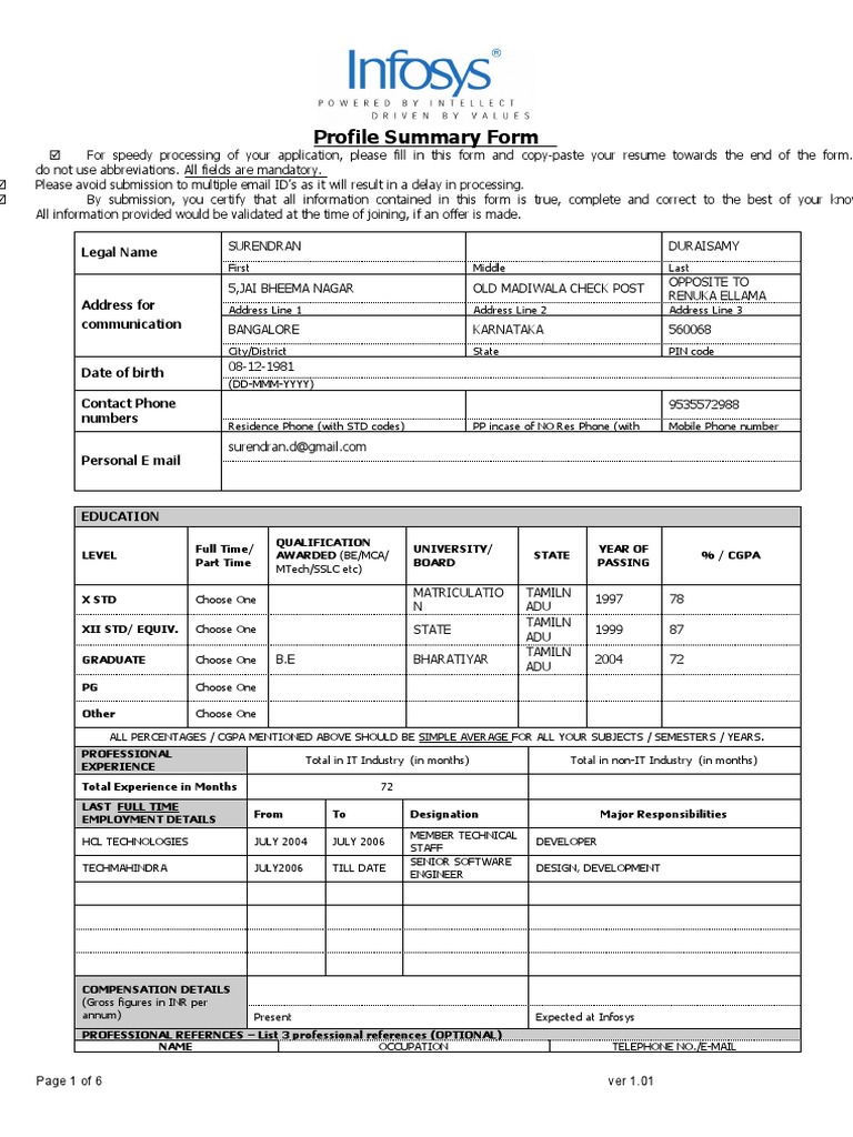 Profile Summary Form: Legal Name | PDF | Computer Network | Java ...