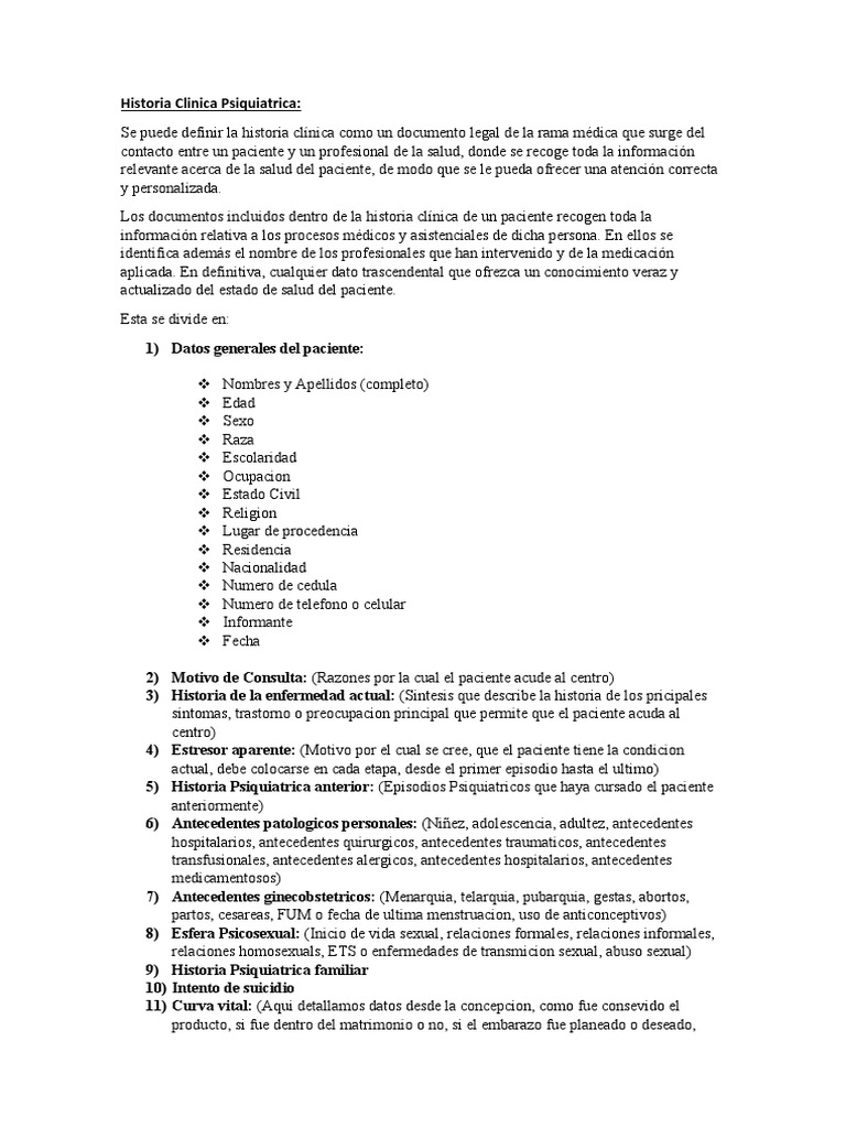 Historia Clinica Psiquiatrica | PDF | Afasia | Medicina